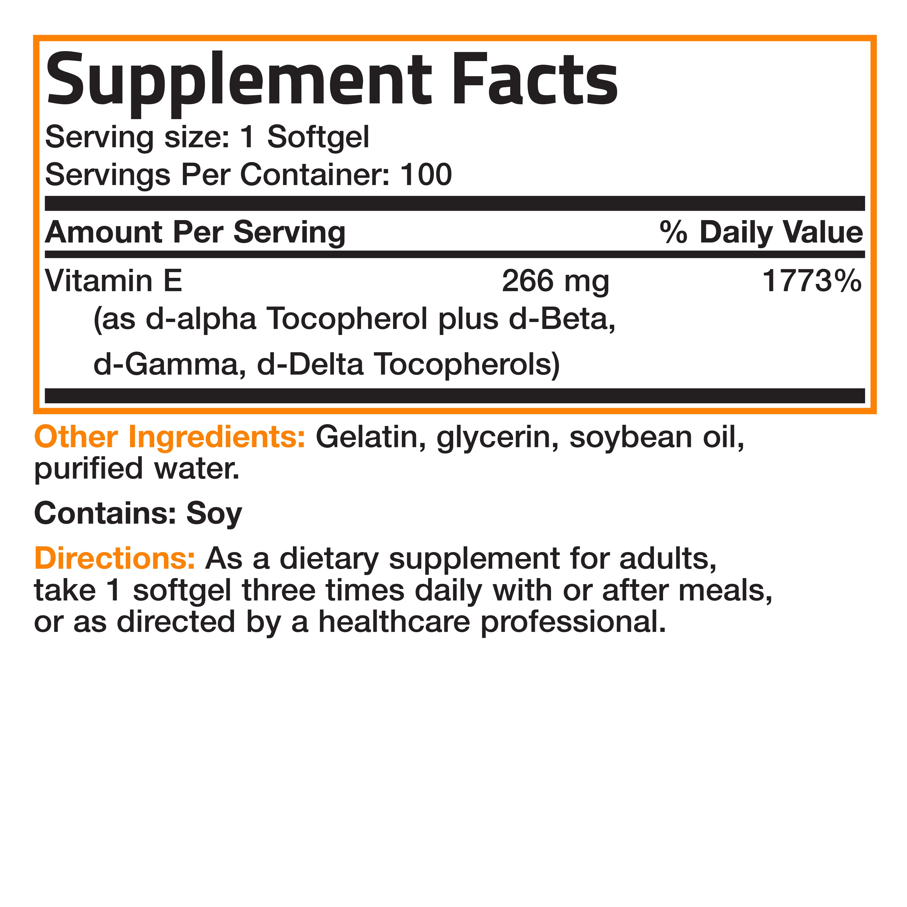 Natural Vitamin E Complex - 400 IU - 100 Softgels | Vitamins ...