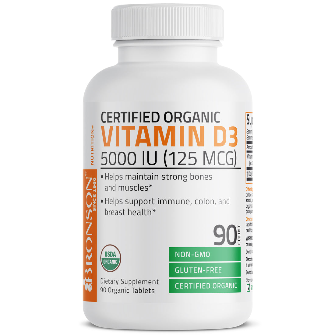 Bronson Vitamin D3 USDA Certified Organic - 5,000 IU - 90 Tablets ...