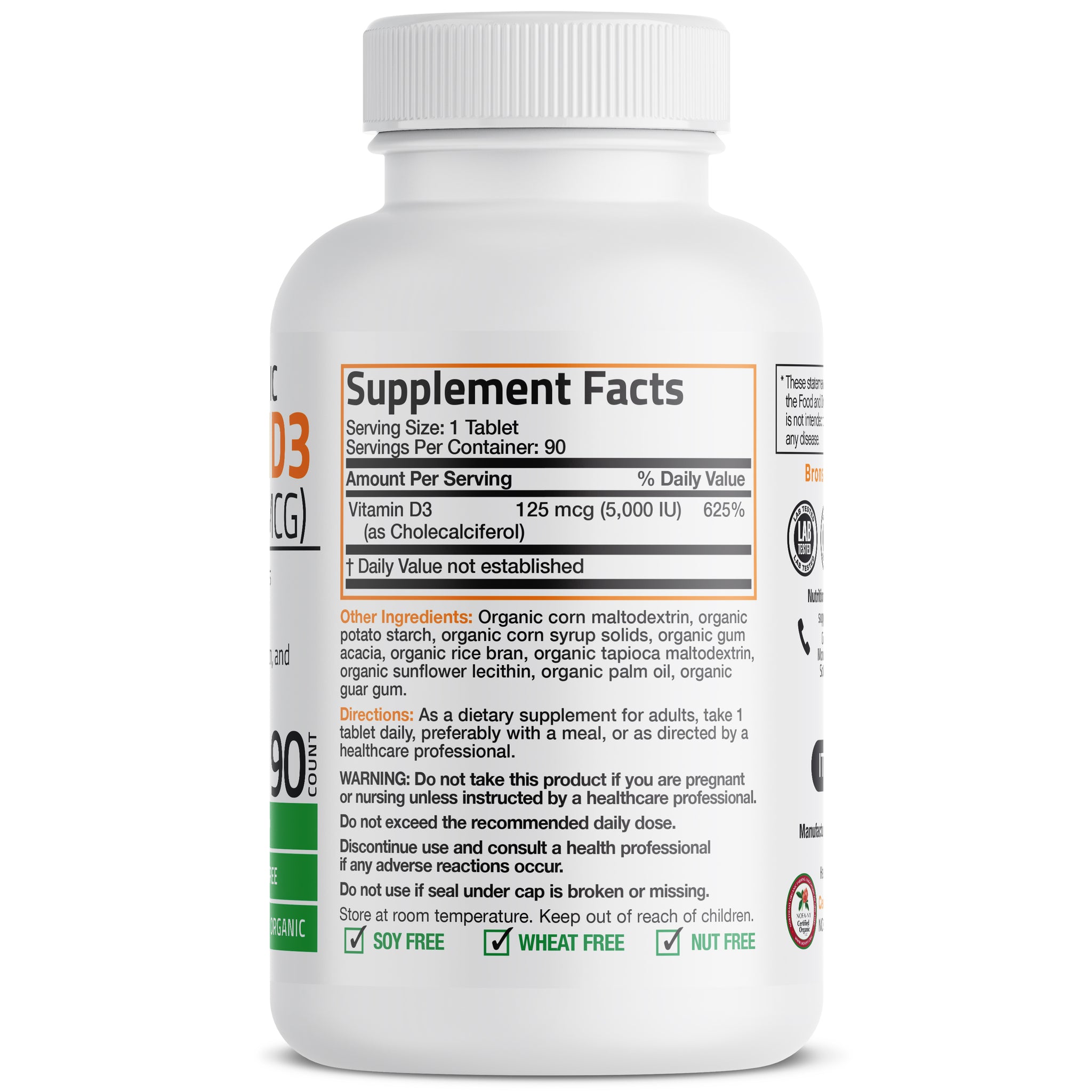 Bronson Vitamin D3 USDA Certified Organic - 5,000 IU - 90 Tablets ...