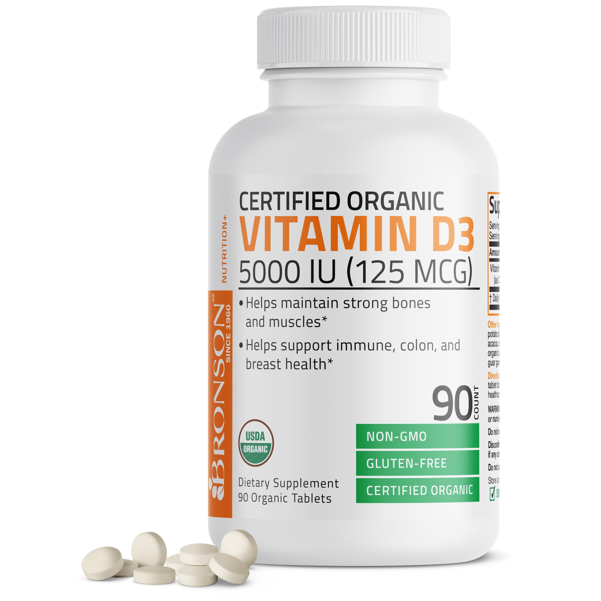 Bronson Vitamin D3 USDA Certified Organic - 5,000 IU - 90 Tablets ...