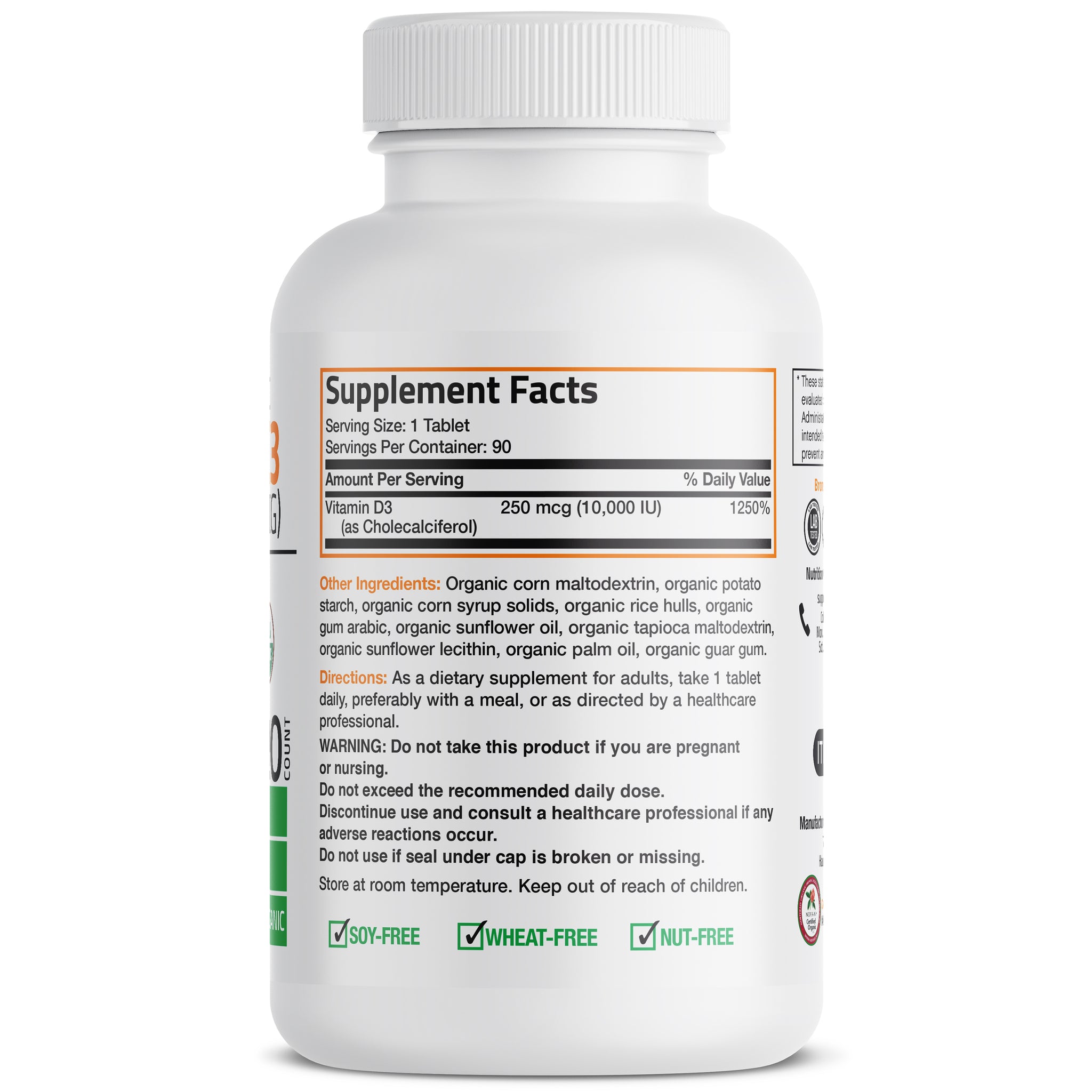 Bronson Vitamin D3 High Dose USDA Certified Organic - 10,000 IU - 90 ...