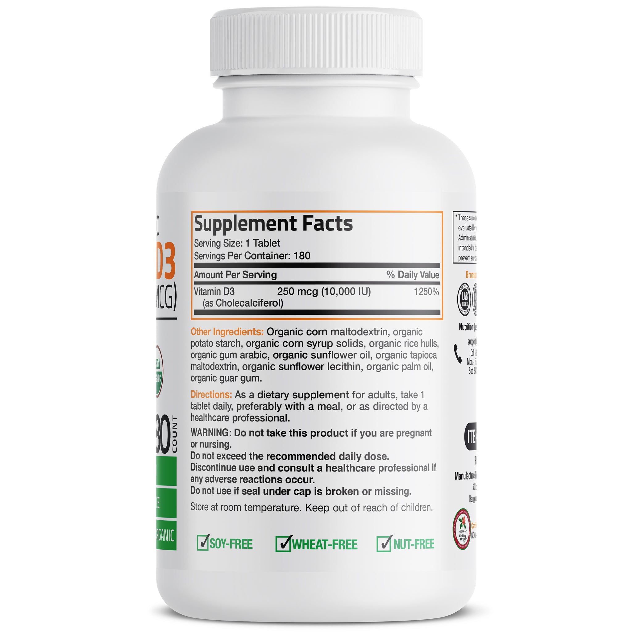 Bronson Vitamin D3 High Dose USDA Certified Organic - 10,000 IU - 90 ...