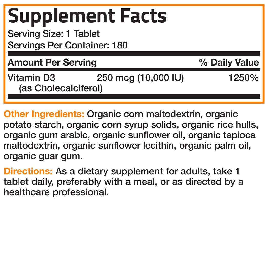Bronson Vitamin D3 High Dose USDA Certified Organic - 10,000 IU - 90 ...