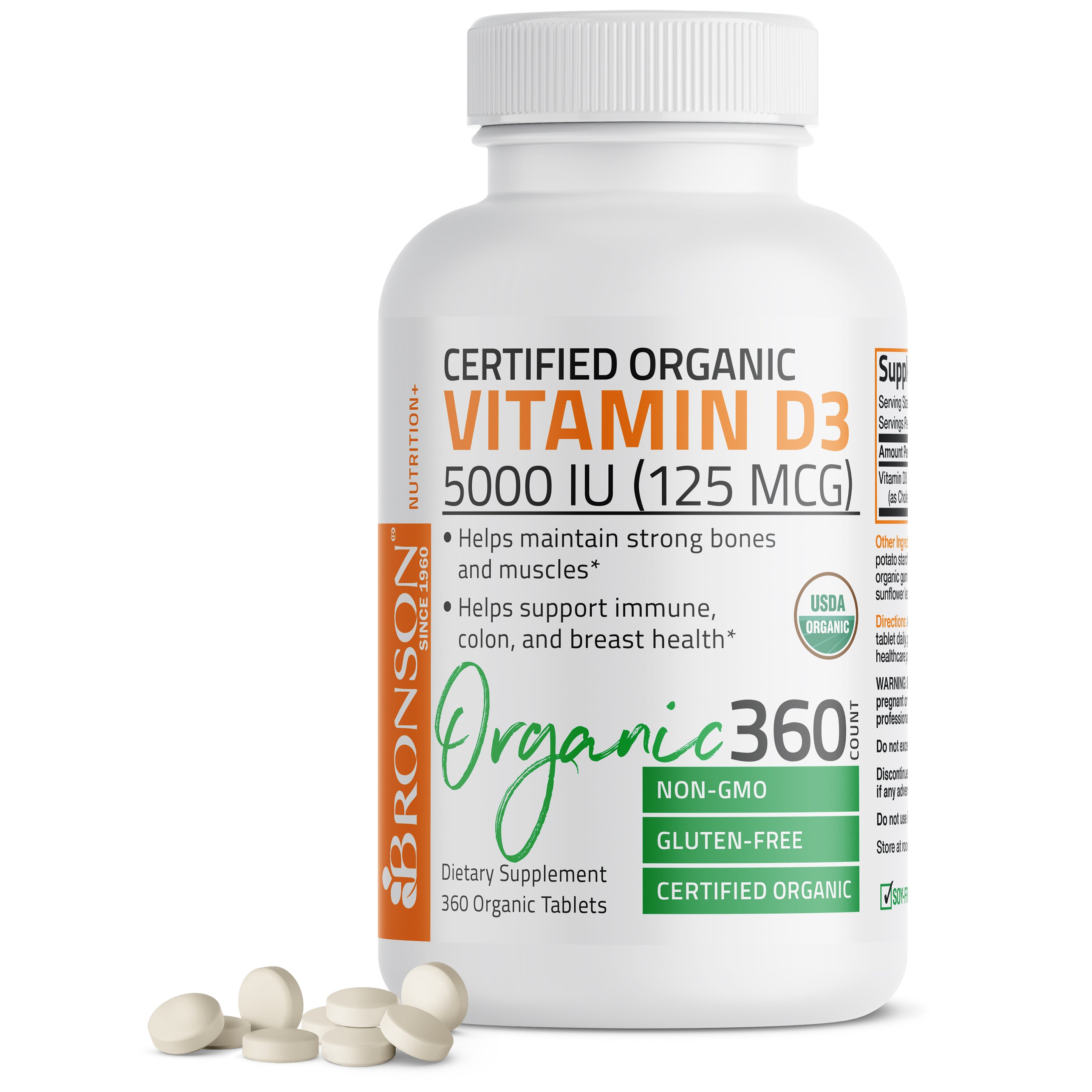 Bronson Vitamin D3 USDA Certified Organic - 5,000 IU - 90 Tablets ...
