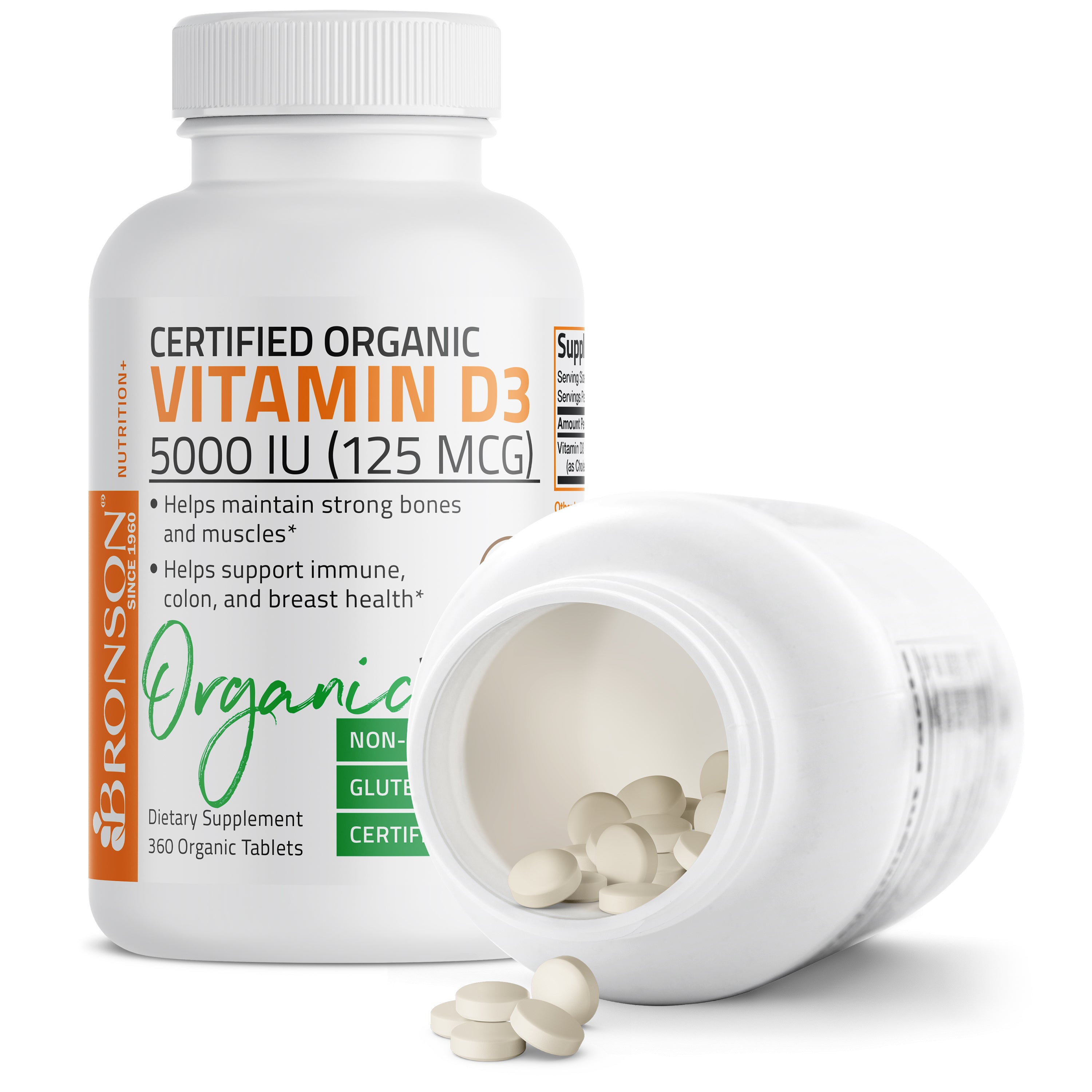 Bronson Vitamin D3 USDA Certified Organic - 5,000 IU - 90 Tablets ...