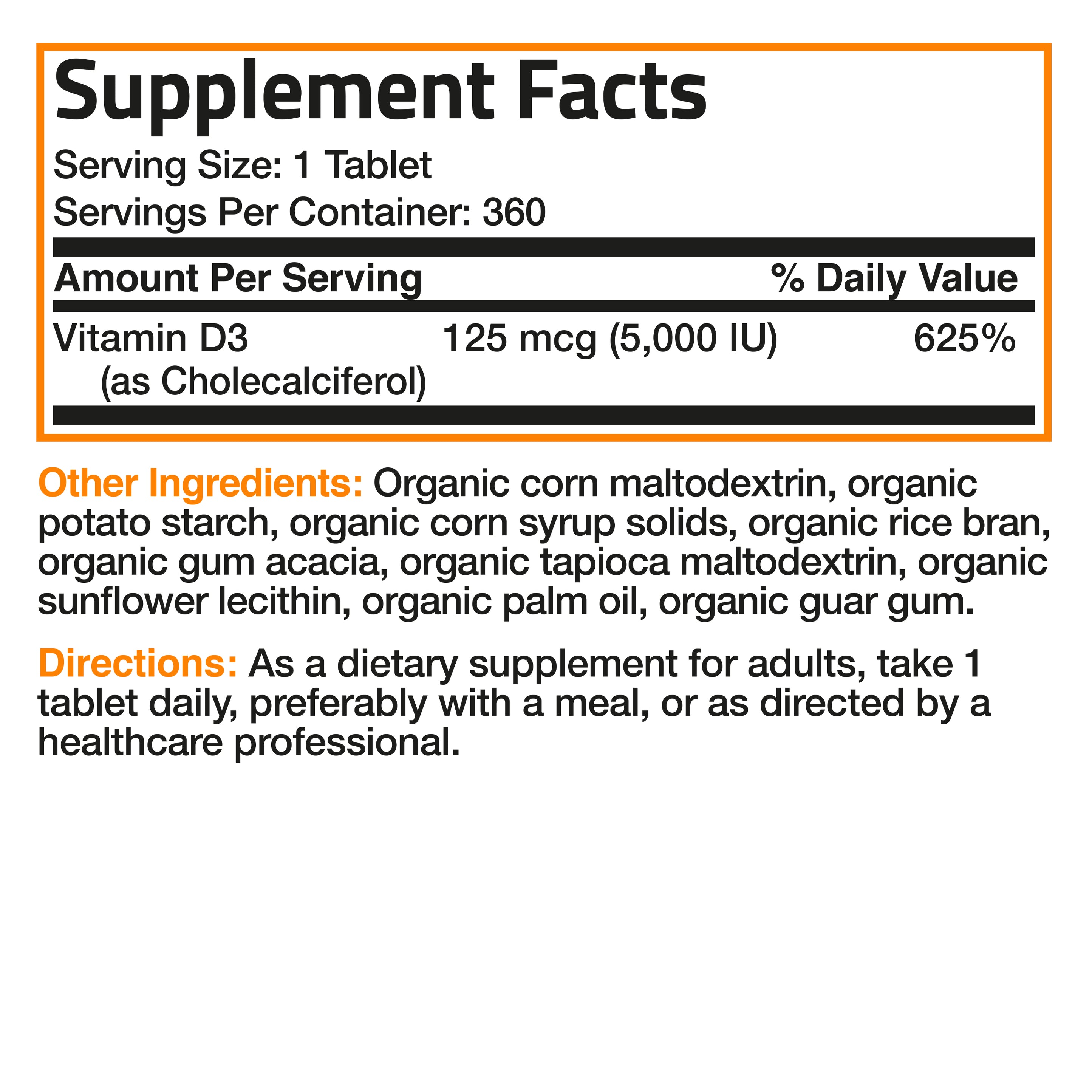 Bronson Vitamin D3 USDA Certified Organic - 5,000 IU - 90 Tablets ...