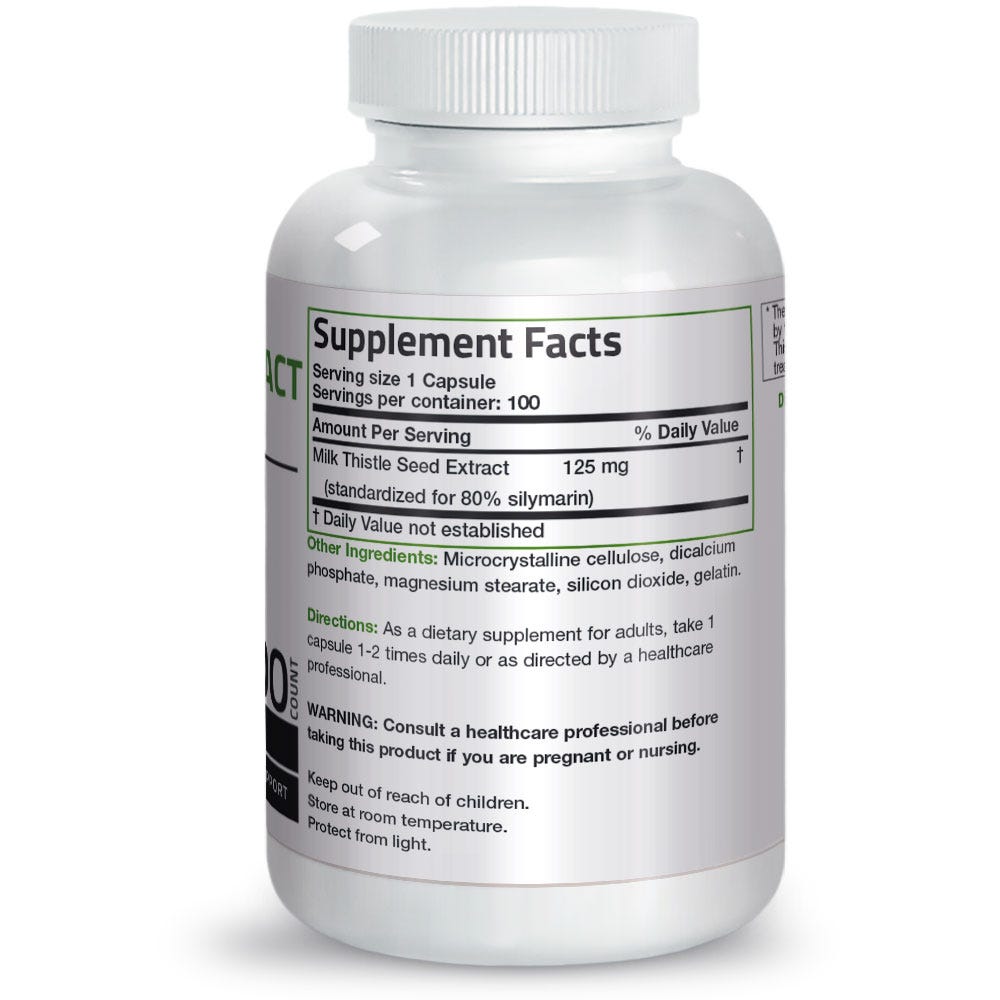 Milk Thistle Seed Extract Silymarin - 125 mg - 100 Capsules | Herbs ...