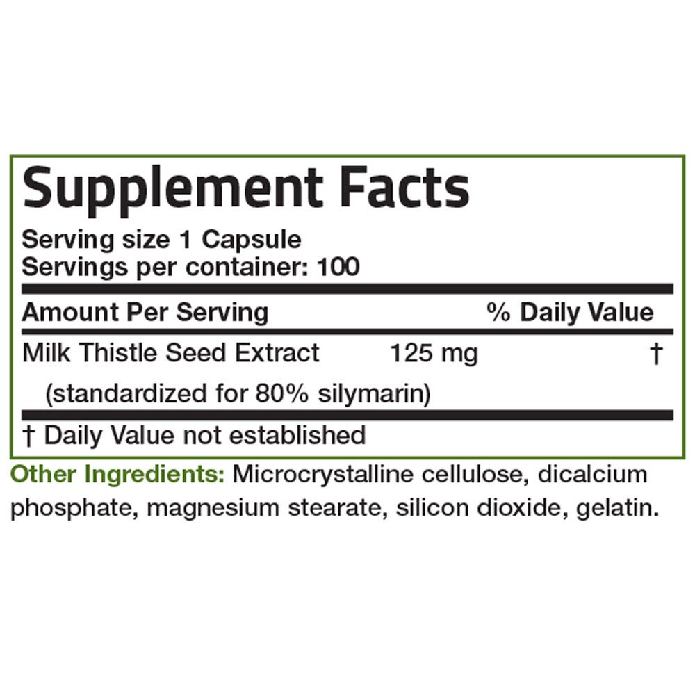 Milk Thistle Seed Extract Silymarin - 125 mg - 100 Capsules | Herbs ...