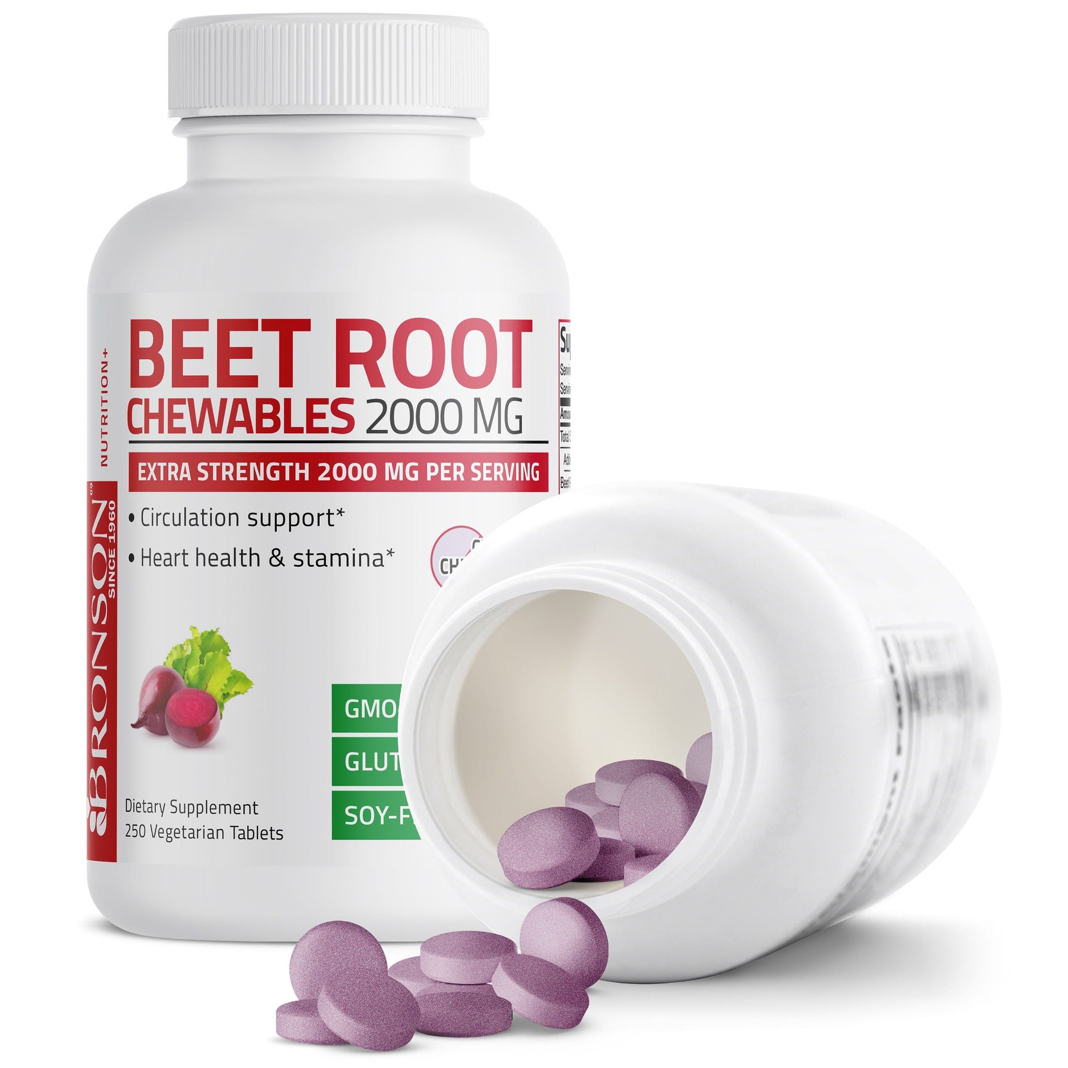 Beet Root Chewables 2000 MG, 250 Grape Flavored Tablets – bronsonlabs