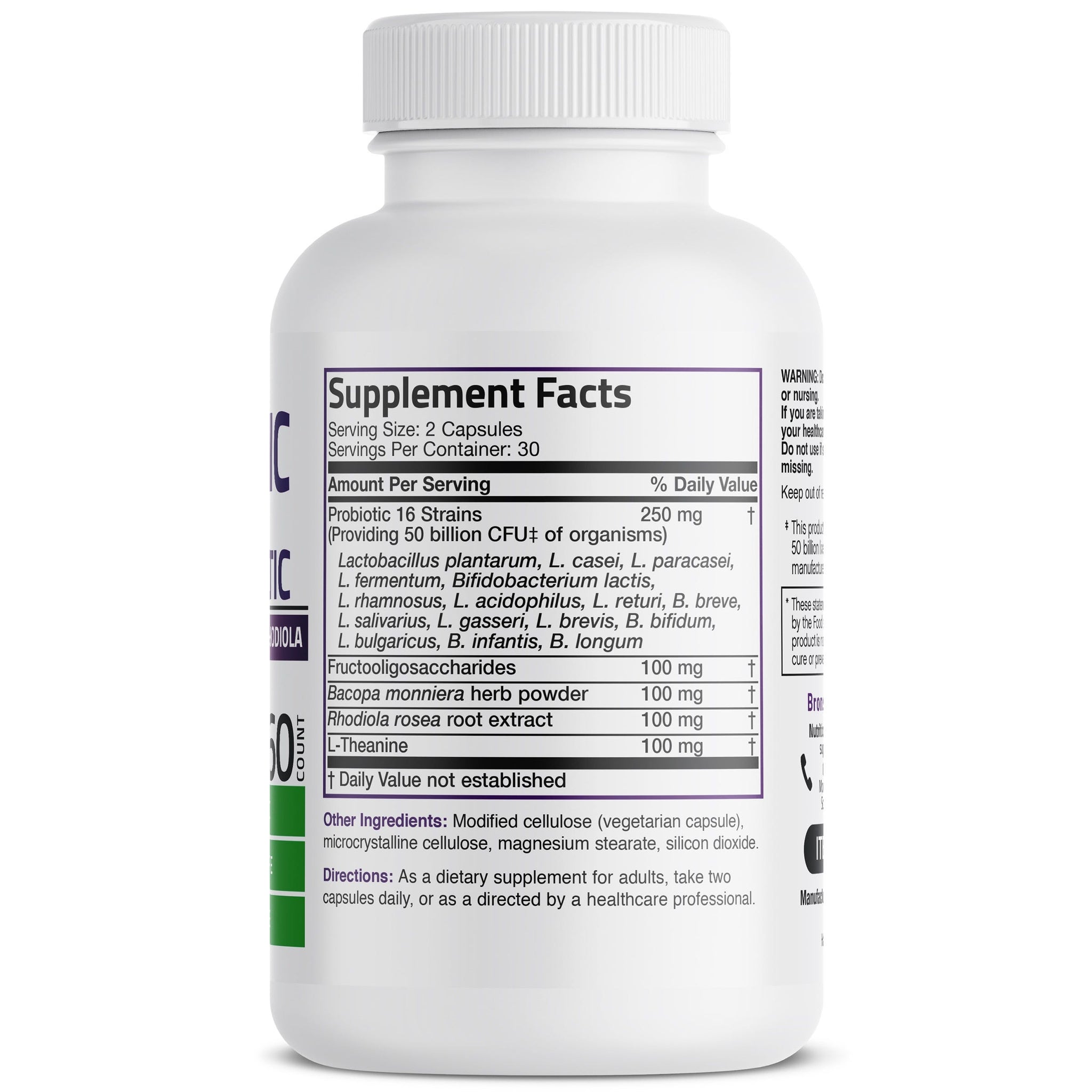 Probiotic Plus Prebiotic with L-Theanine, Bacopa & Rhodiola - 50 ...