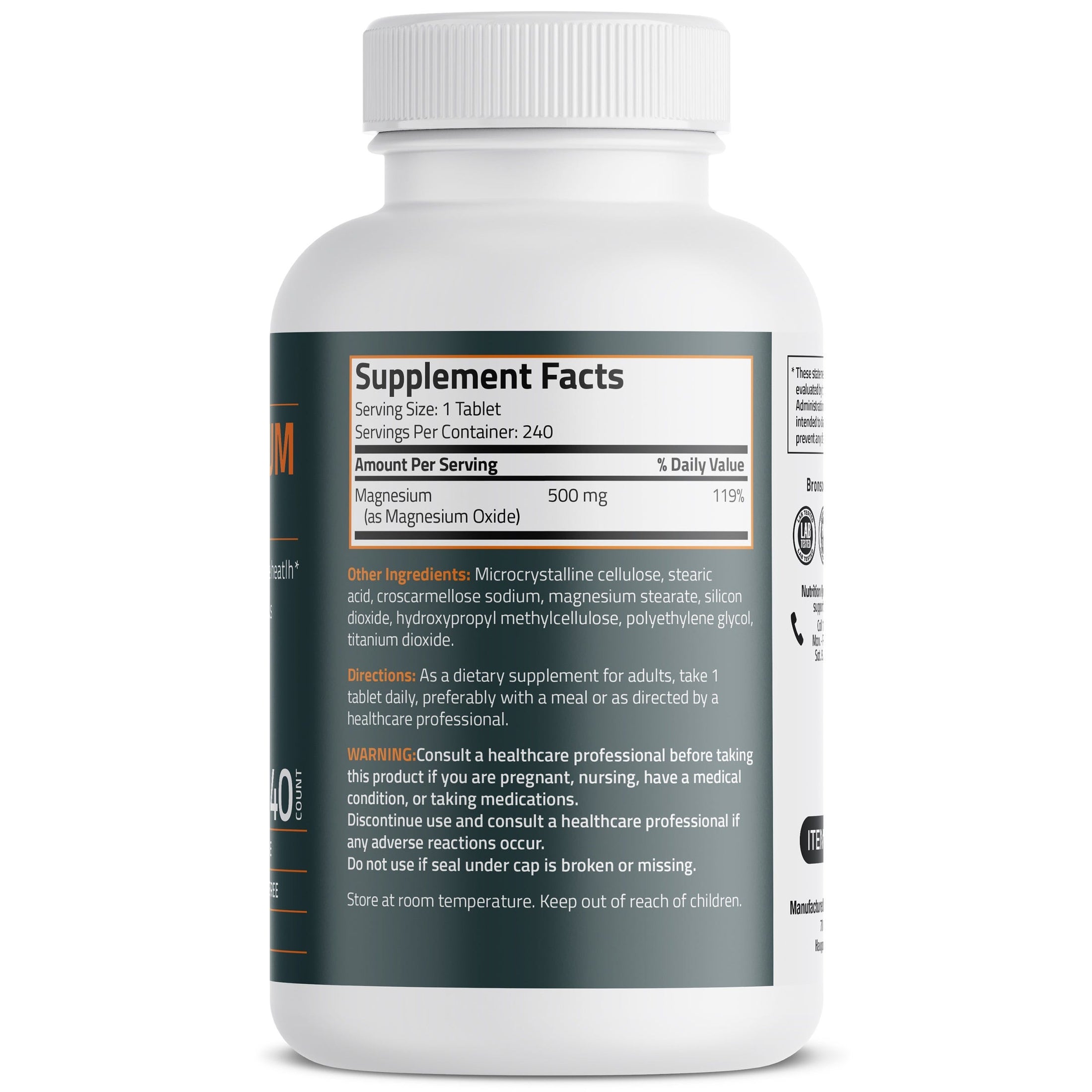Magnesium 500 MG – Bronson Vitamins | Quality Vitamins and Supplements ...